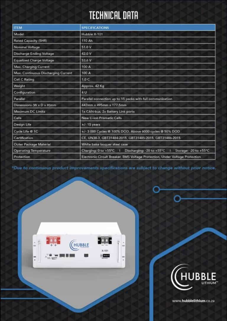 Hubble X-101 Rack Mounted Lithium-Ion Battery - (51V 5.5kW)